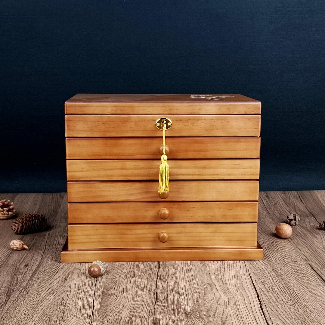 Retro Box, Large Layered Jewelry Box, Personalized Engraved Jewelry Box ...