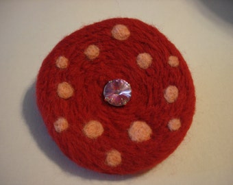 Needle Felted Wool Brooch Pin with Vintage Sew On Crystal Blue | Etsy