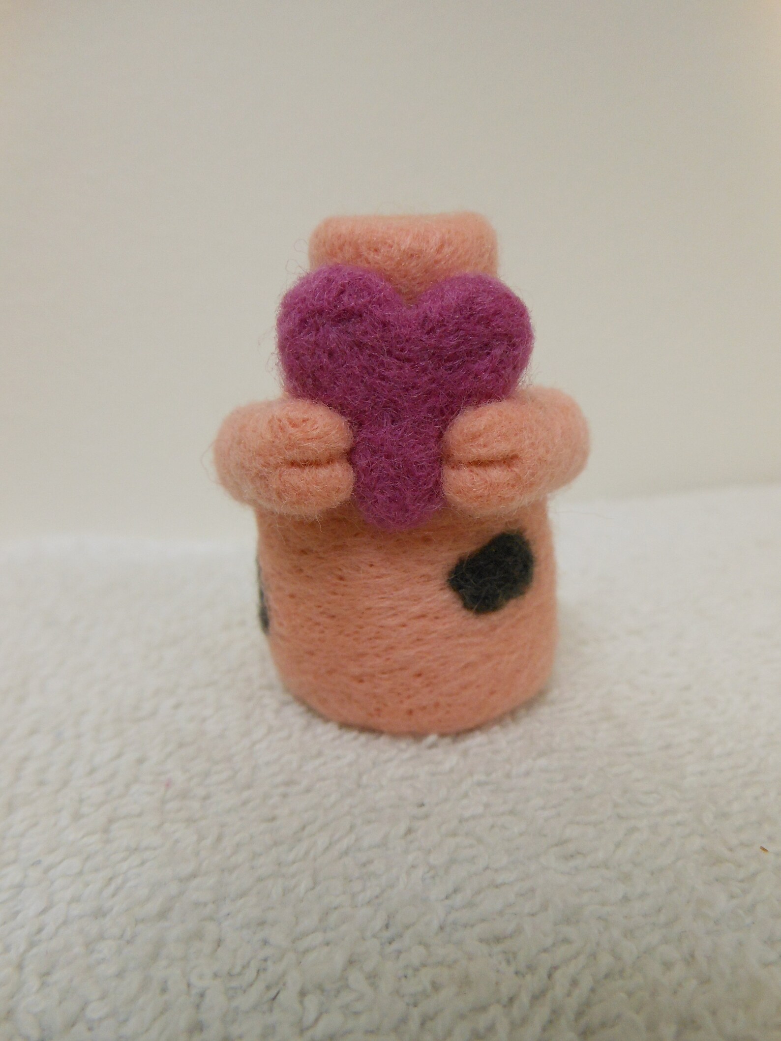Needle Felted Wool Spotted Pink Pig Holding a Heart With Tiny Wooden ...