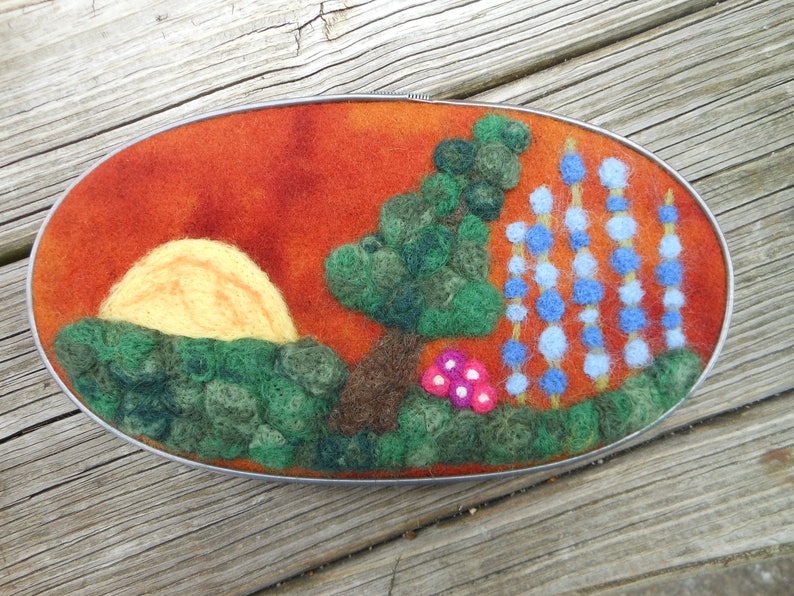 Wool Needle Felted Picture Wall Hanging Tree Sun Flowers - Etsy