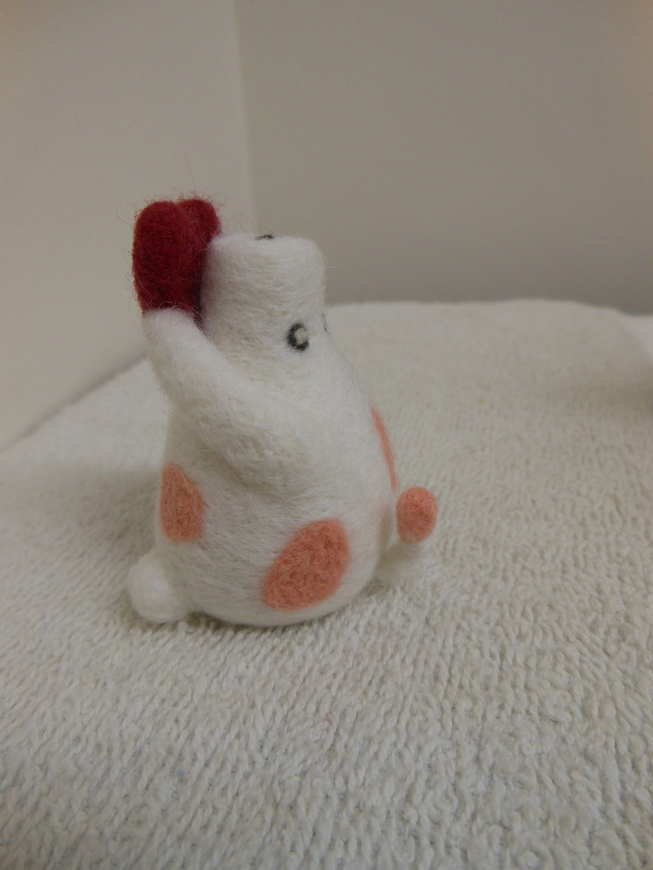 Needle Felted Wool White Pig With Pink and Black Spots Holding a Red ...