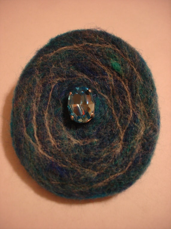 Needle Felted Wool Brooch Pin with Vintage Sew On Crystal Blue | Etsy