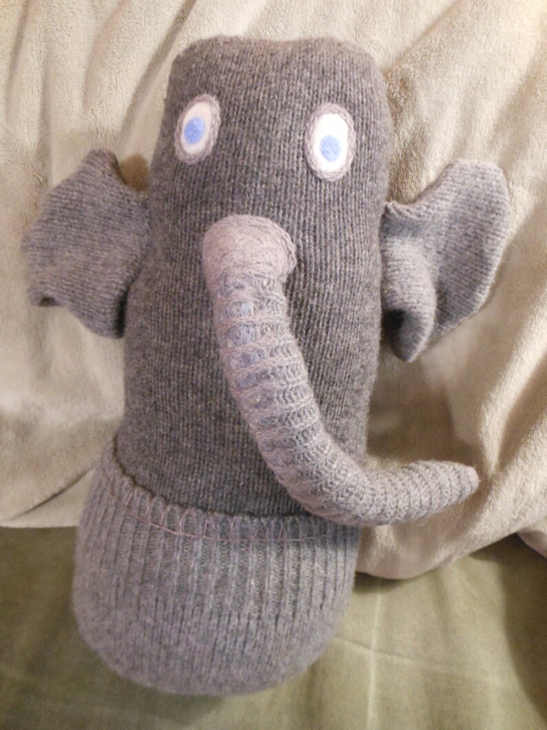 Stuffed Plush Wool Elephant From Upcycled Repurposed Sweater - Etsy