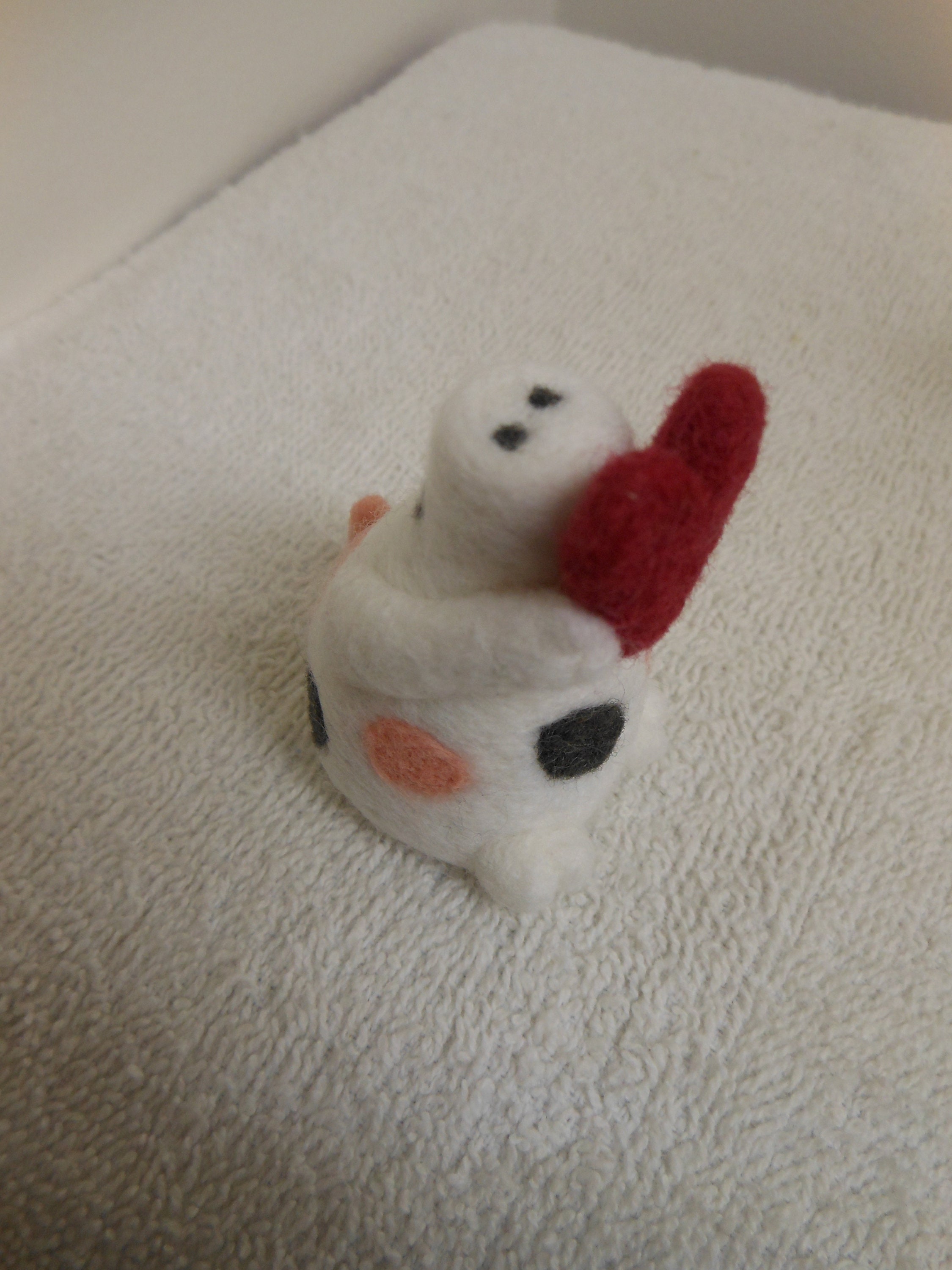 Needle Felted Wool White Pig With Pink and Black Spots Holding a Red ...