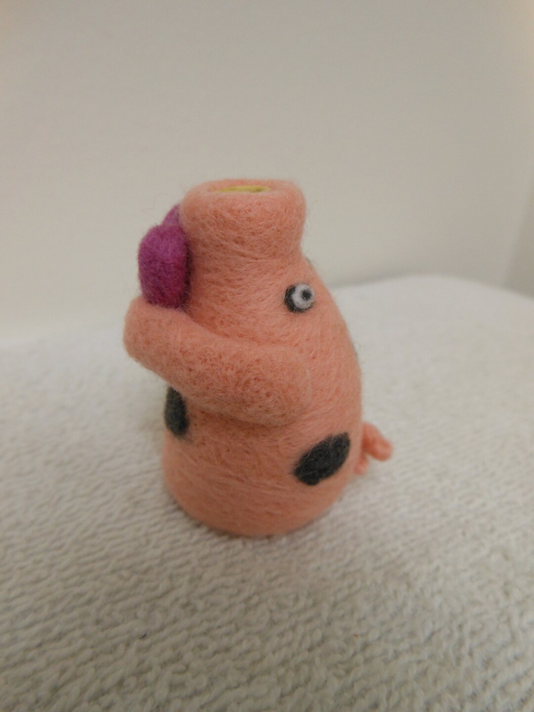 Needle Felted Wool Spotted Pink Pig Holding a Heart With Tiny Wooden ...