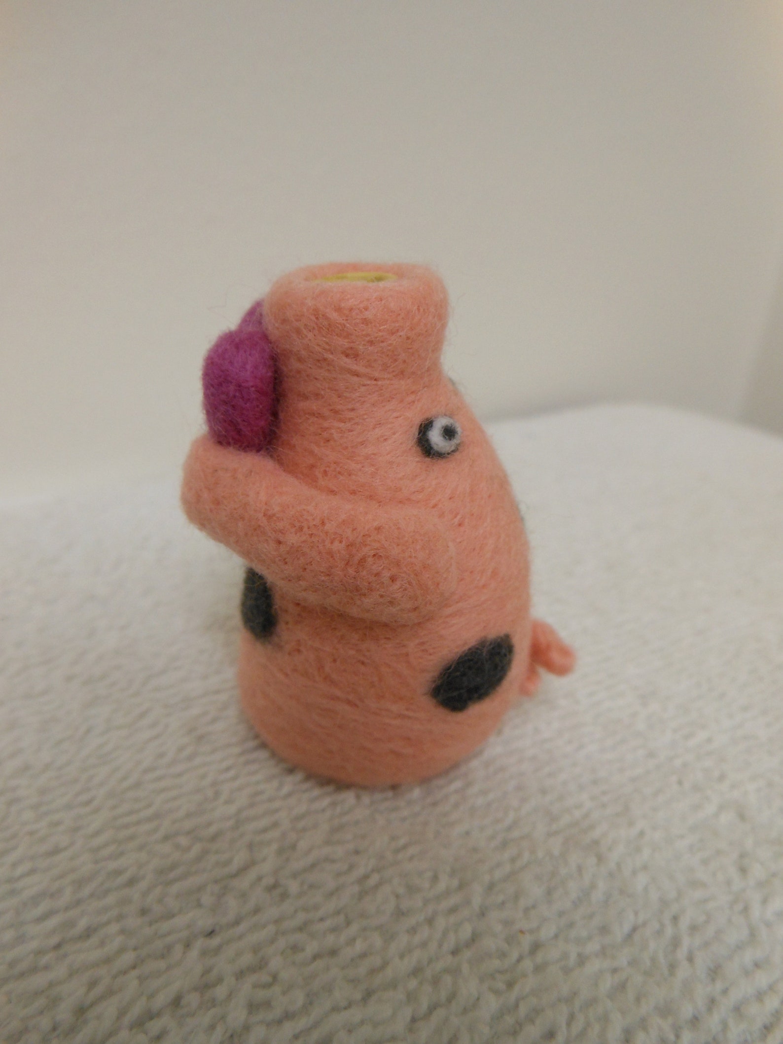 Needle Felted Wool Spotted Pink Pig Holding a Heart With Tiny Wooden ...
