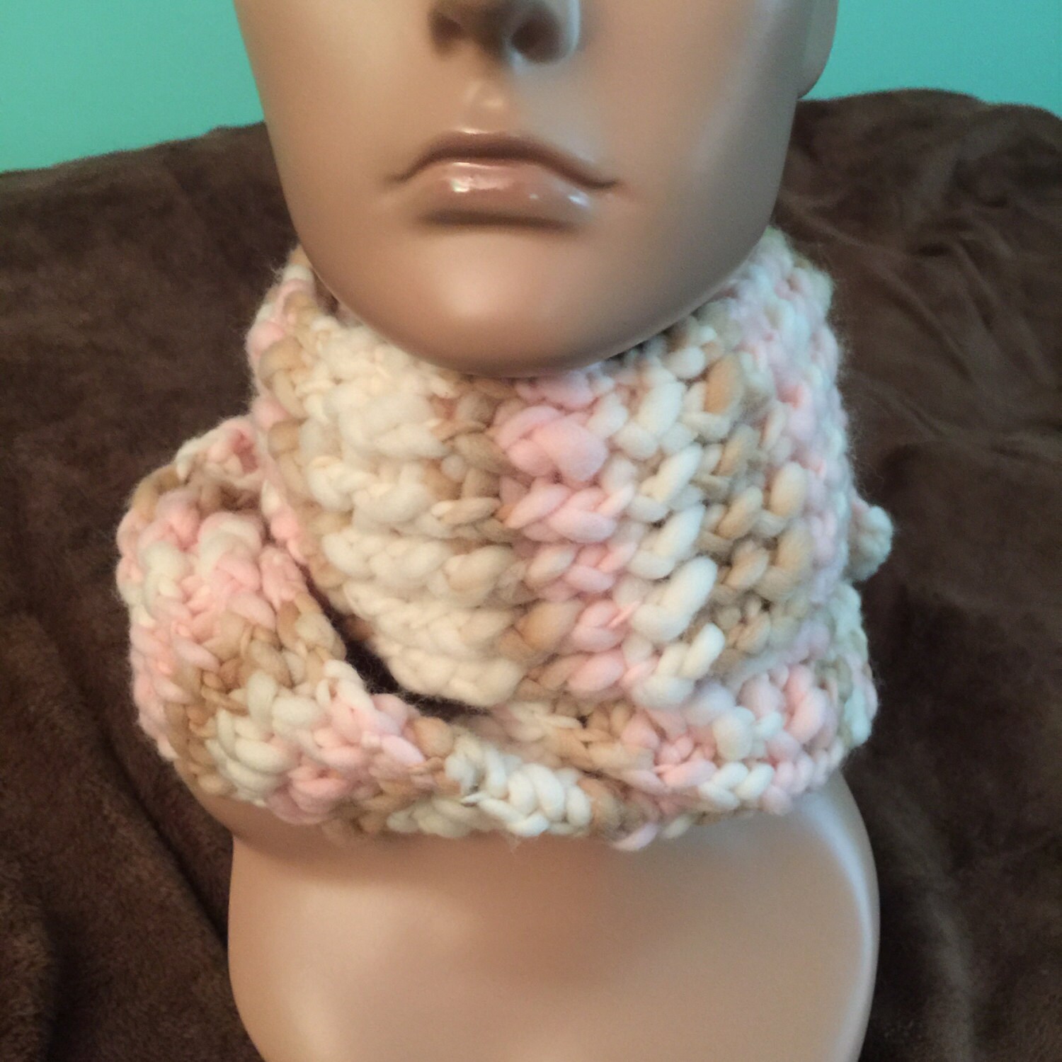 Neapolitan Thick and Thin Merino Wool Scarf Pink White Brown - Etsy