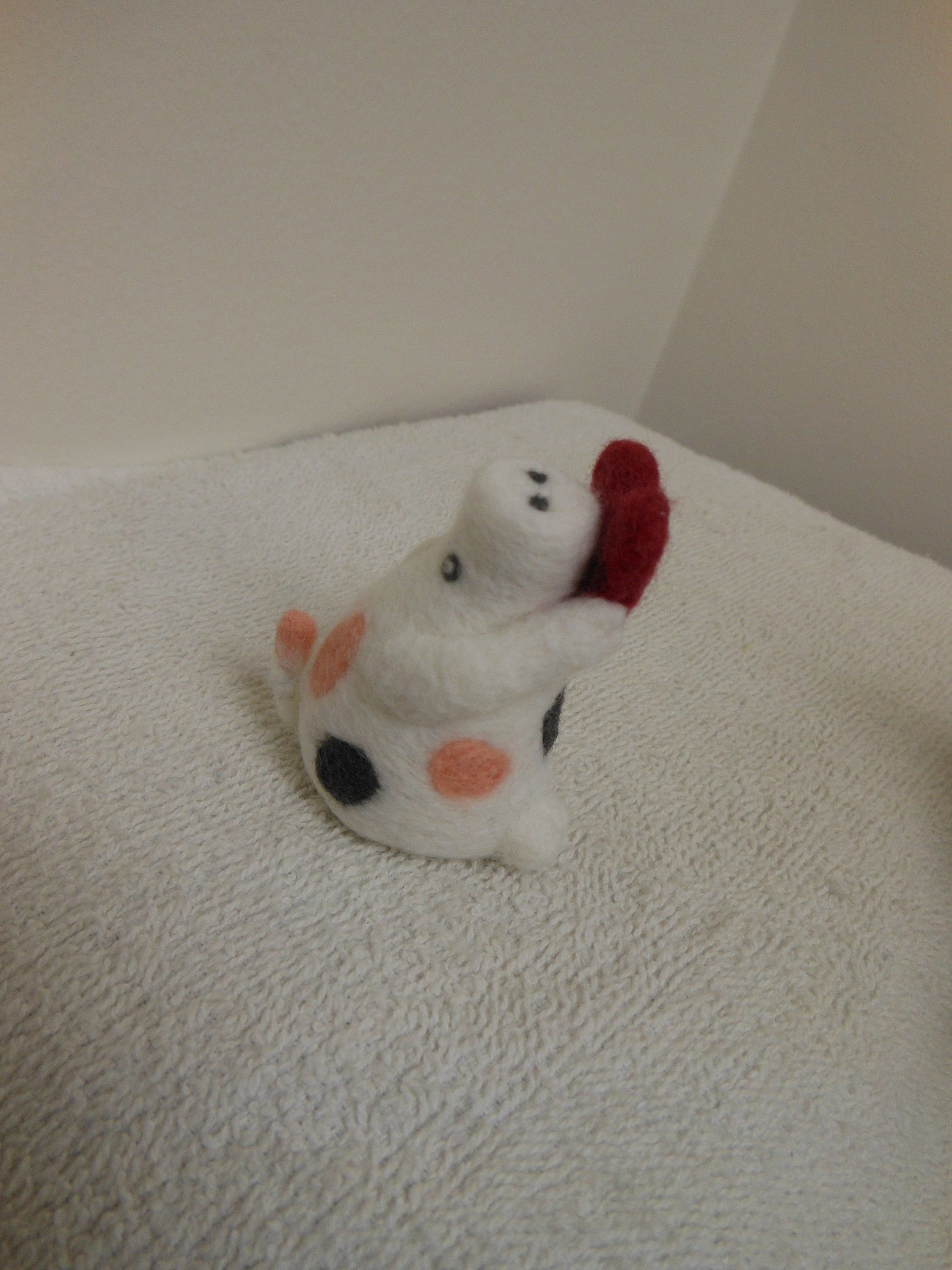 Needle Felted Wool White Pig With Pink and Black Spots Holding a Red ...