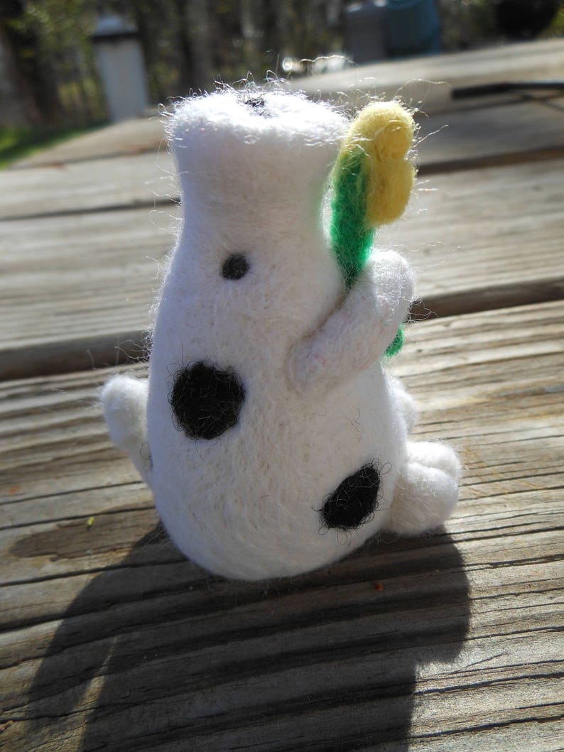 Small Wool Needle Felted White Pig With Black Spots Holding a Flower - Etsy
