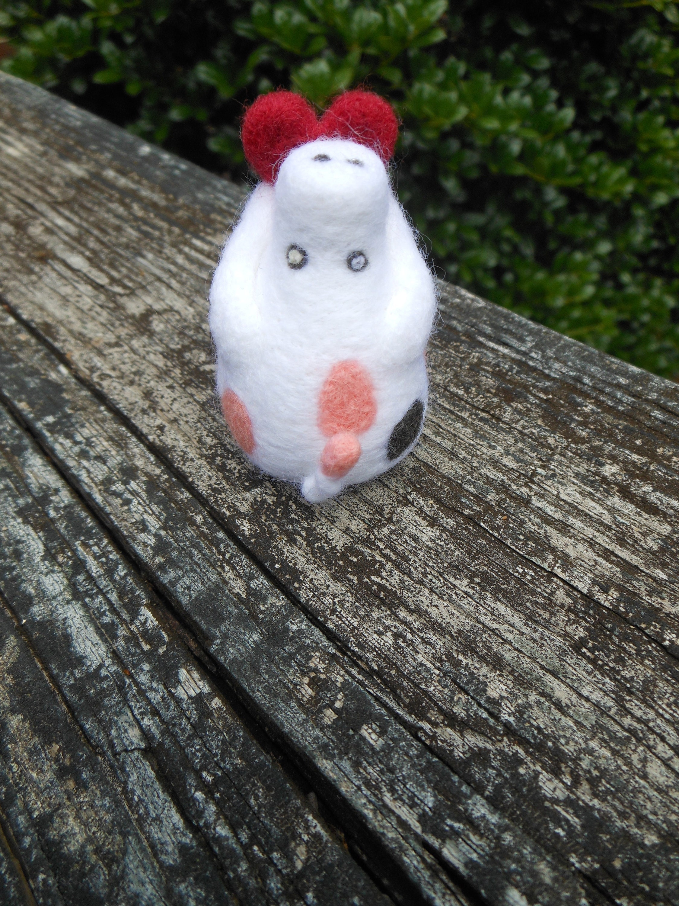 Needle Felted Wool White Pig With Pink and Black Spots Holding a Red ...