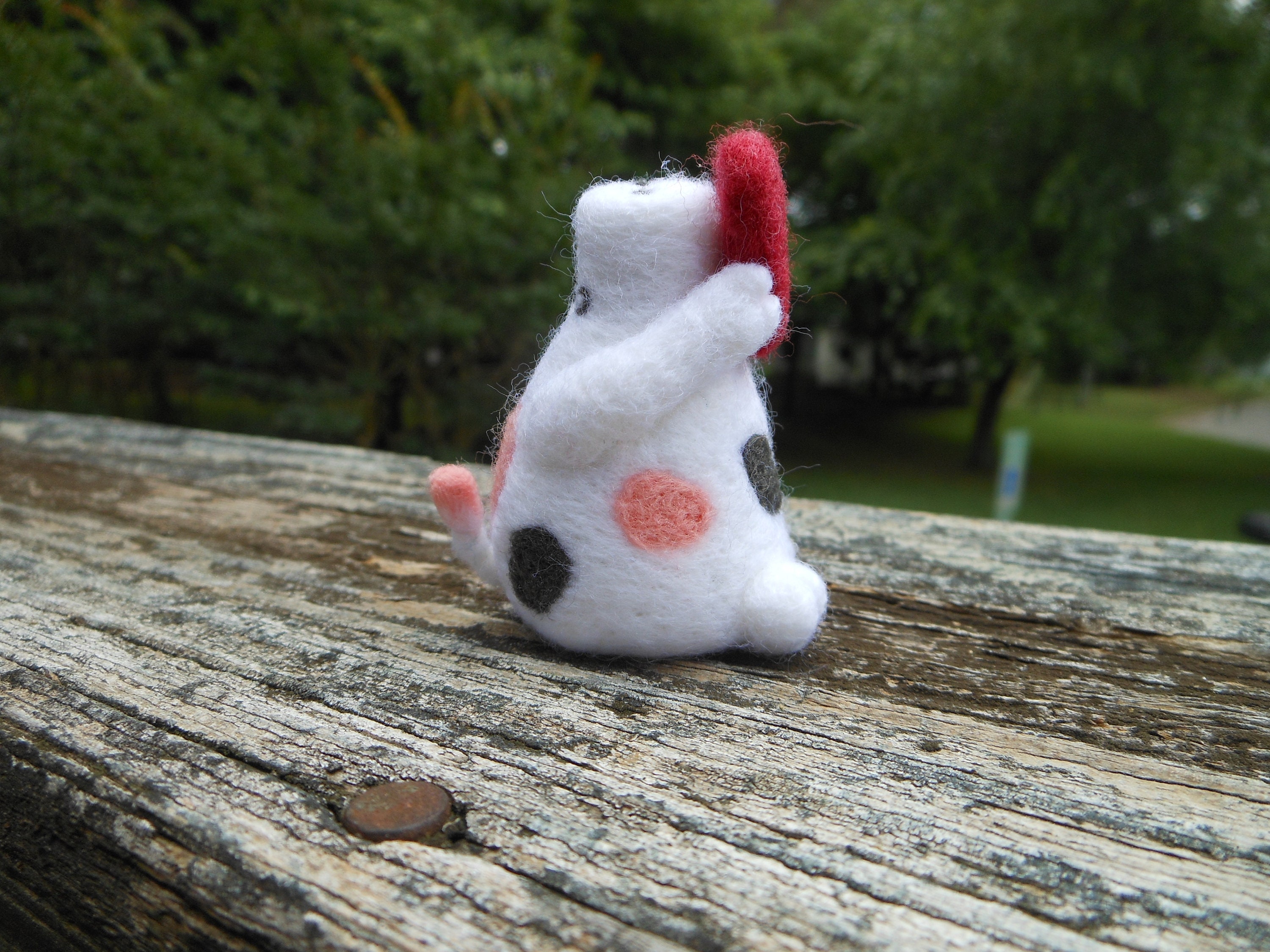 Needle Felted Wool White Pig With Pink and Black Spots Holding a Red ...
