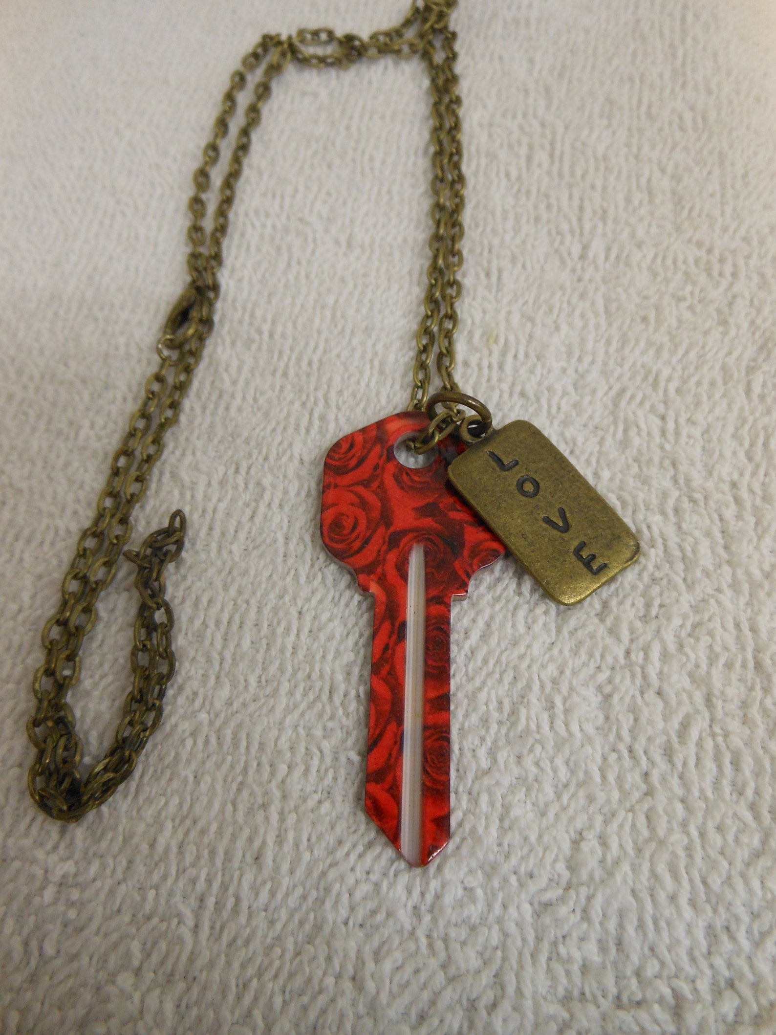 Red Roses Key Necklace Pendant With LOVE Charm - Etsy