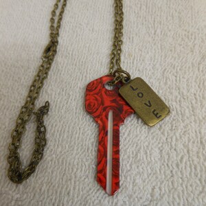 Red Roses Key Necklace Pendant With LOVE Charm - Etsy