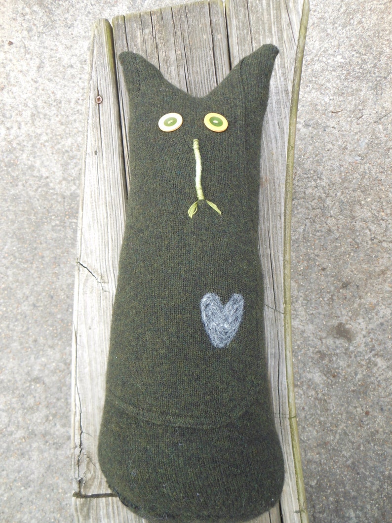 Plush Wool Primitive Cat From Repurposed Sweater Sleeve With Needle ...