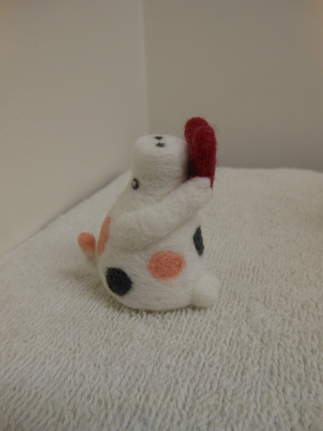 Needle Felted Wool White Pig With Pink and Black Spots Holding a Red ...