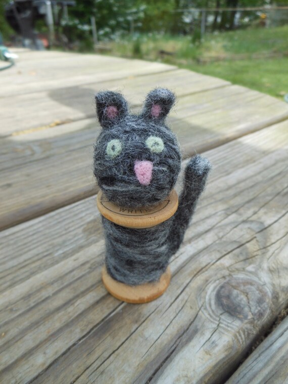 Needle Felted Wool Cat Figure Vintage Spool | Etsy