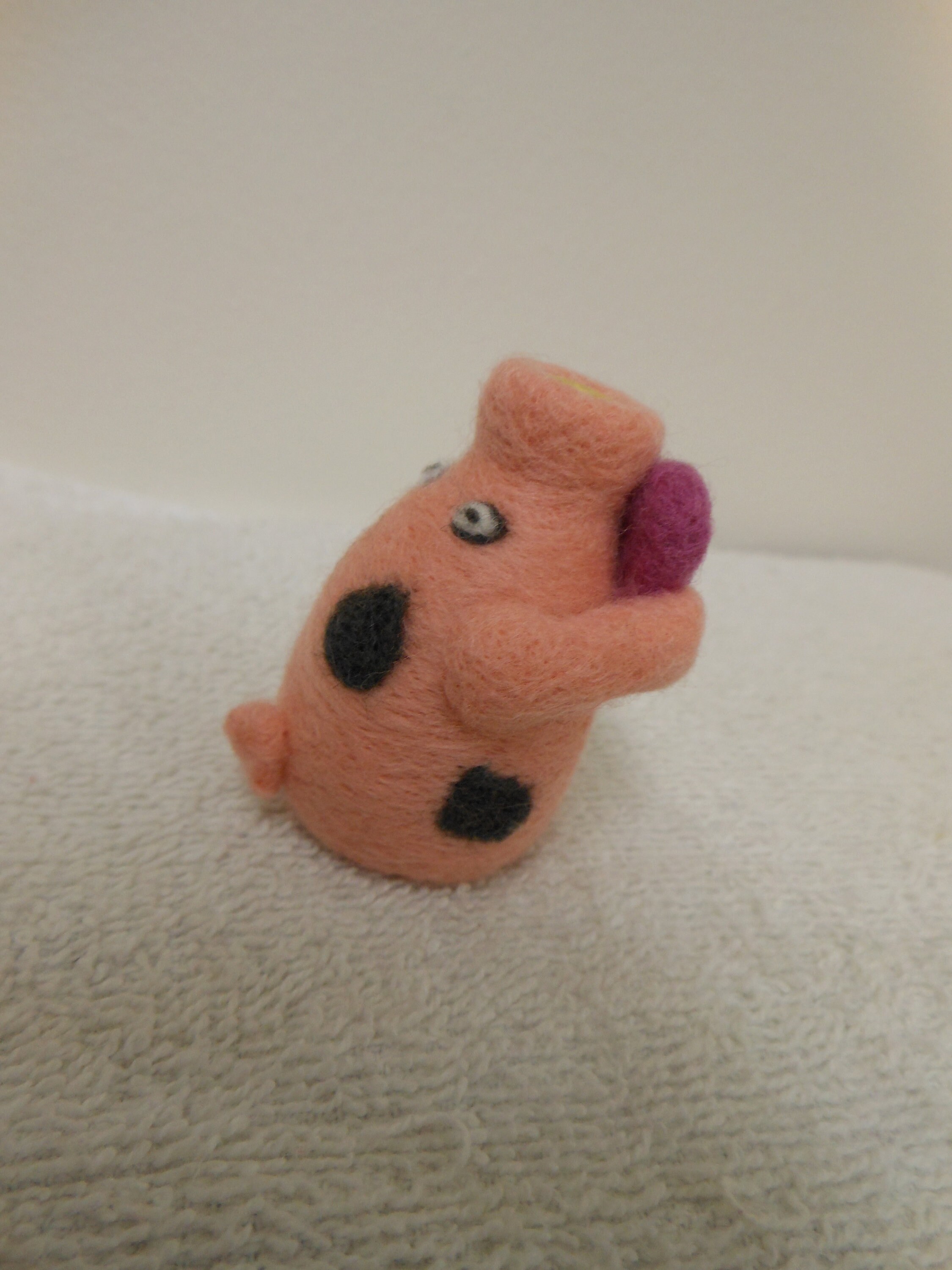 Needle Felted Wool Spotted Pink Pig Holding a Heart With Tiny Wooden ...