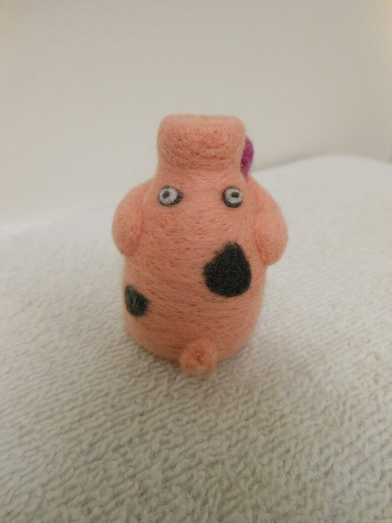 Needle Felted Wool Spotted Pink Pig Holding a Heart With Tiny Wooden ...