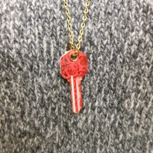 Red Roses Key Necklace Pendant With LOVE Charm - Etsy