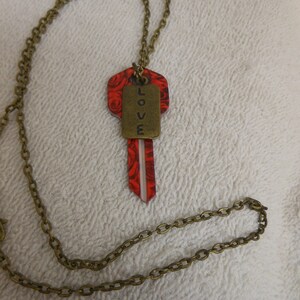 Red Roses Key Necklace Pendant With LOVE Charm - Etsy