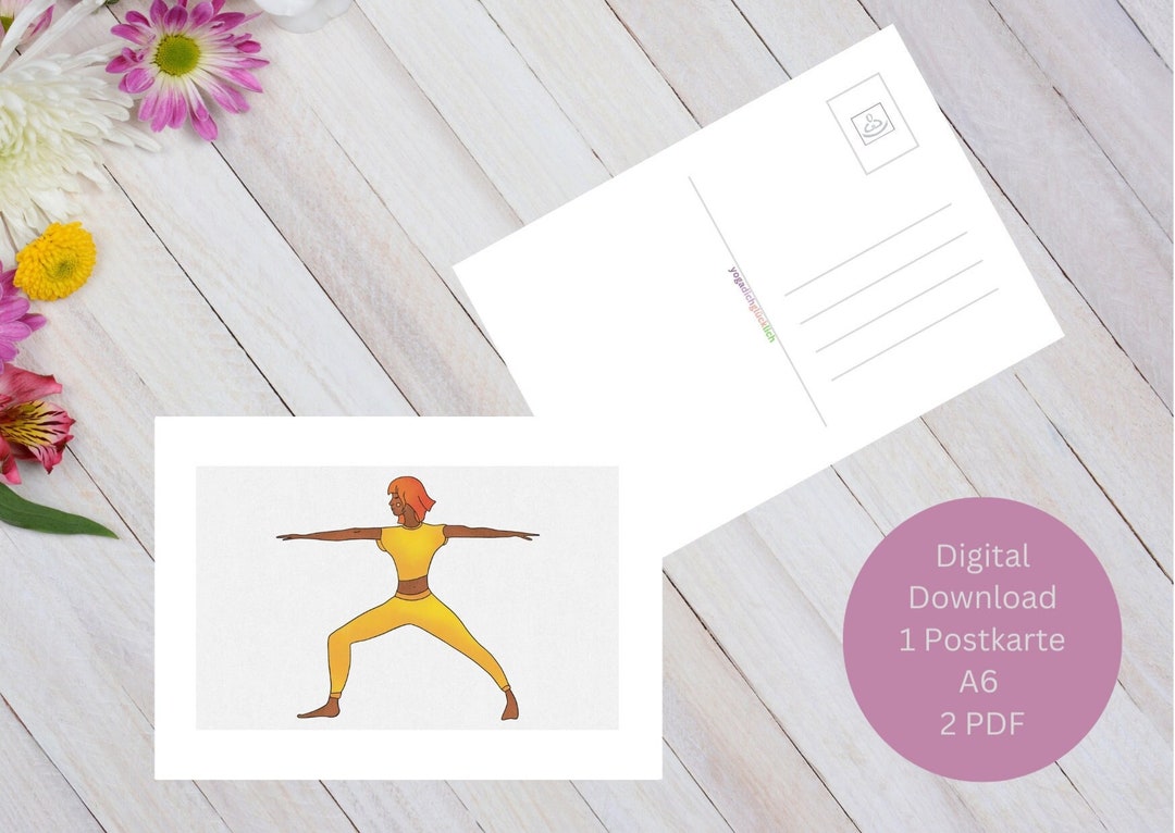 Yoga Postcard I Digital Download I Colorful Yoga Illustration I Asanas I Colorful Art I Gift for ...