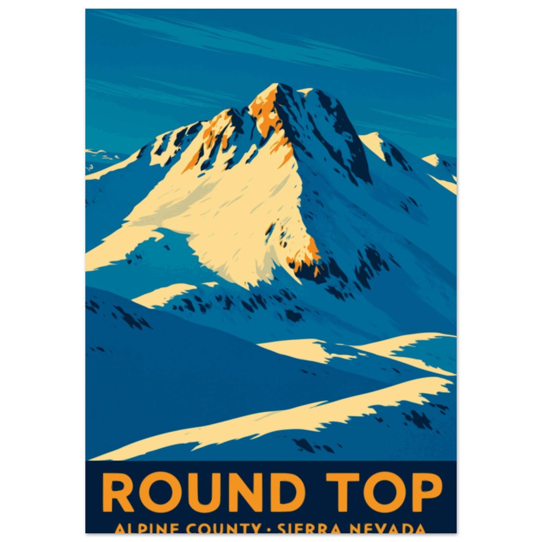 Vintage Mountain Poster: Round Top Peak in Morning Light - Retro Travel ...