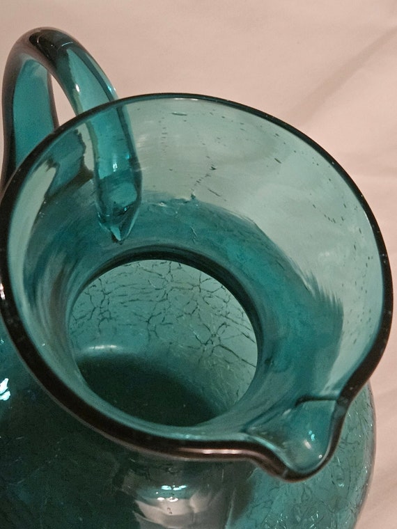 Rainbow Art Glass Pitcher Blue/Green Aqua - Mid Centu… - Gem
