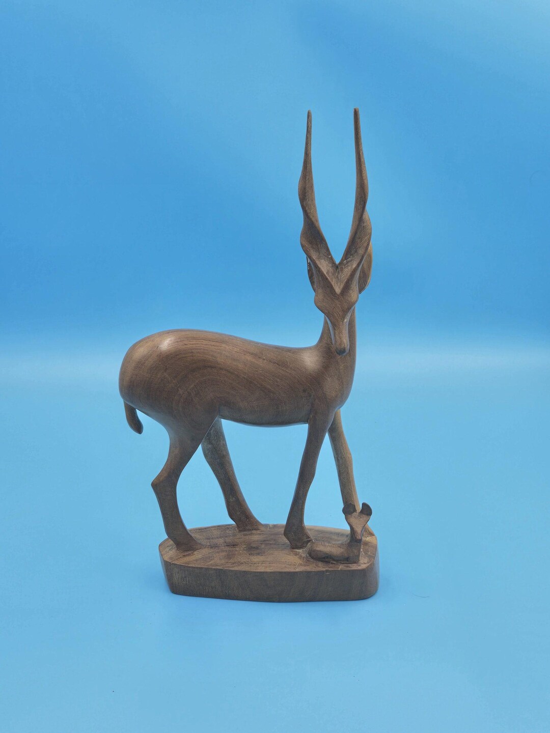 Hand-carved Wood Antelope Figurine - Mid Century Modern Wildlife Decor ...