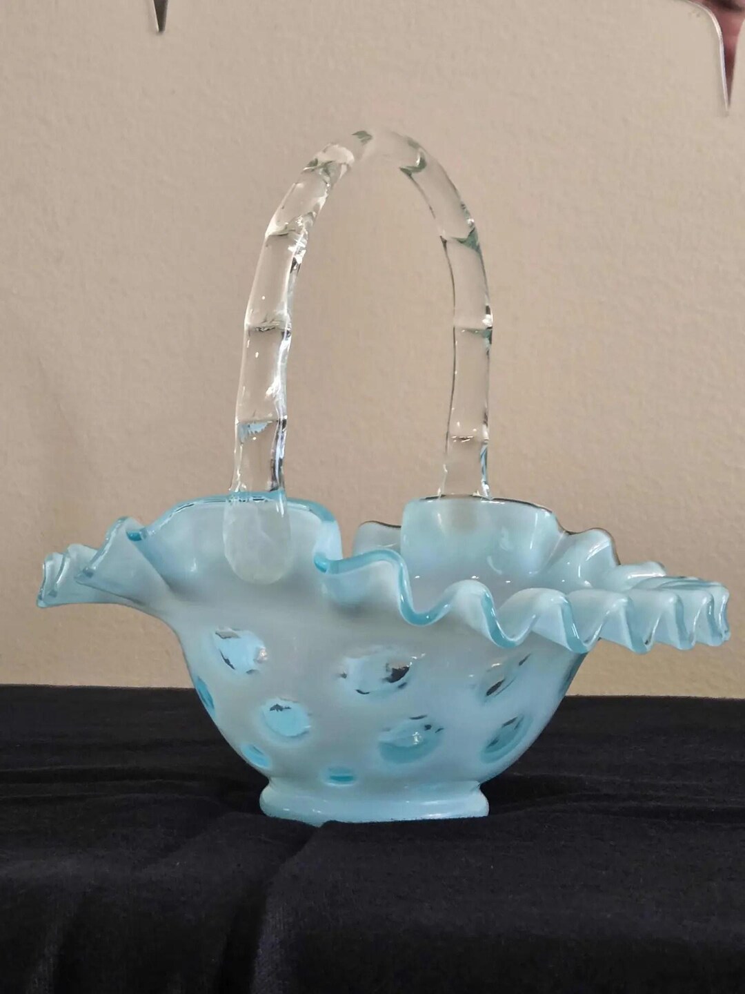 Fenton Blue Opalescent Coin Dot Glass Basket Clear Handle 1947-1954 7 ...