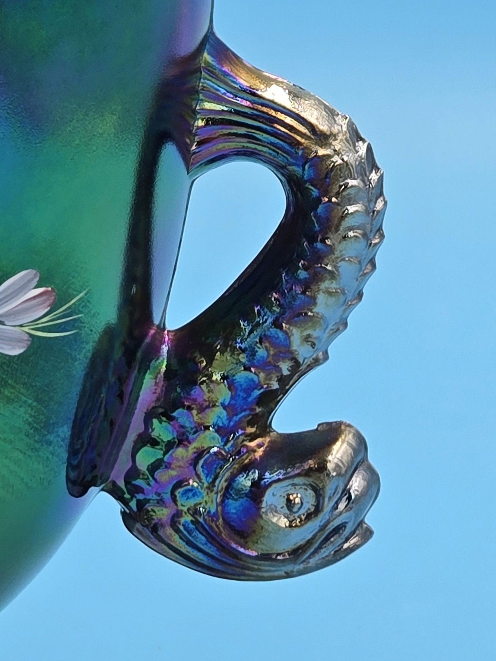Fenton Carnival Glass Lidded Dolphin Urn - Hand Painted by D. Barbour ...