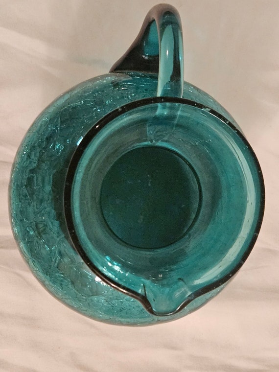 Rainbow Art Glass Pitcher Blue/Green Aqua - Mid Centu… - Gem