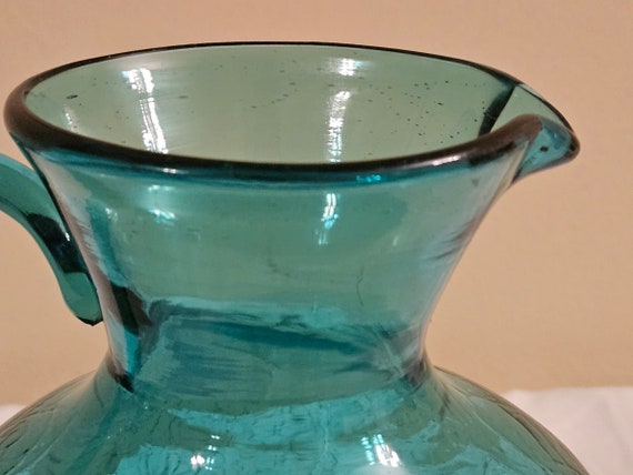 Rainbow Art Glass Pitcher Blue/Green Aqua - Mid Centu… - Gem