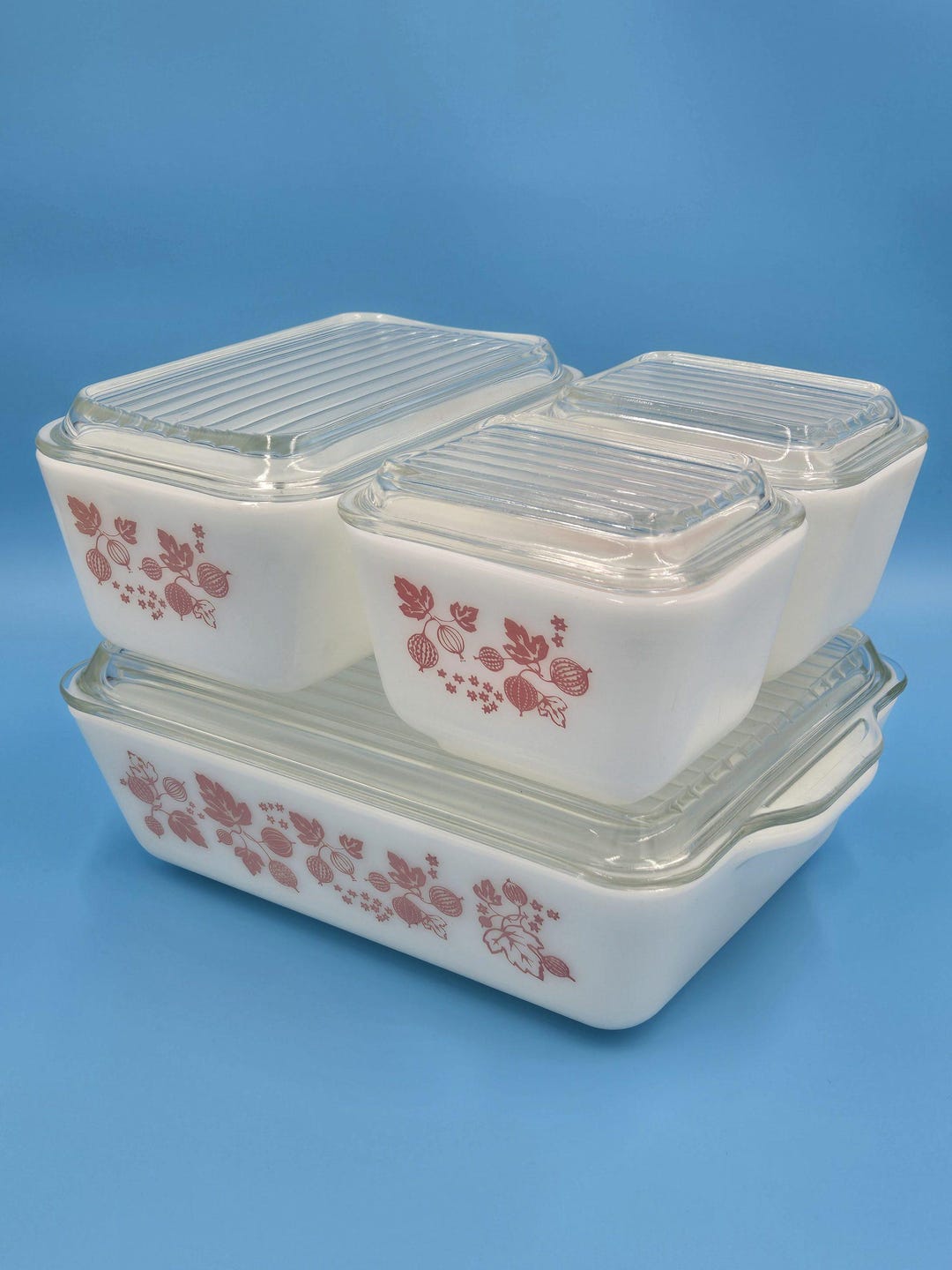 Pyrex Pink Gooseberry 4-piece Refrigerator Dish Set W/ Post-1958 Lids ...