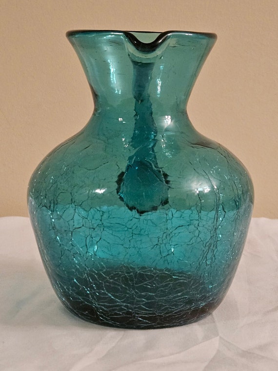 Rainbow Art Glass Pitcher Blue/Green Aqua - Mid Centu… - Gem