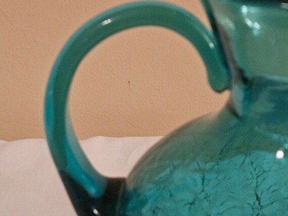 Rainbow Art Glass Pitcher Blue/Green Aqua - Mid Centu… - Gem