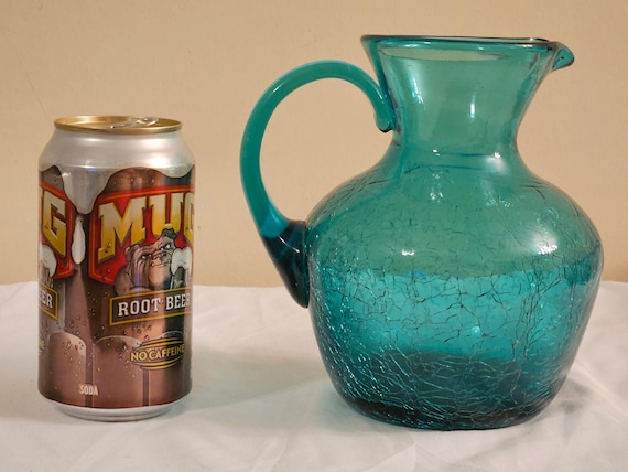 Rainbow Art Glass Pitcher Blue/Green Aqua - Mid Centu… - Gem