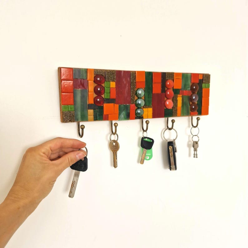 Key Holder for Wall – Colorful Key Hooks – Mosaic Entryway Organizer ...