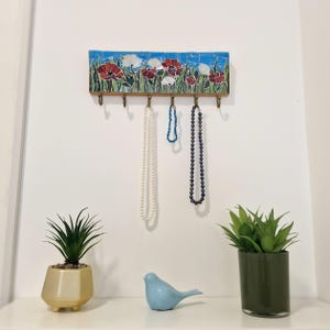 Key Holder for Wall Cute Flowers Unique Key Hooks Mosaic Flowers Key ...