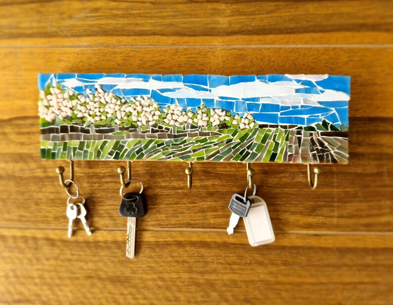 Key Holder for Wall – Blue Green Key Rack – Mosaic Entryway Organizer ...