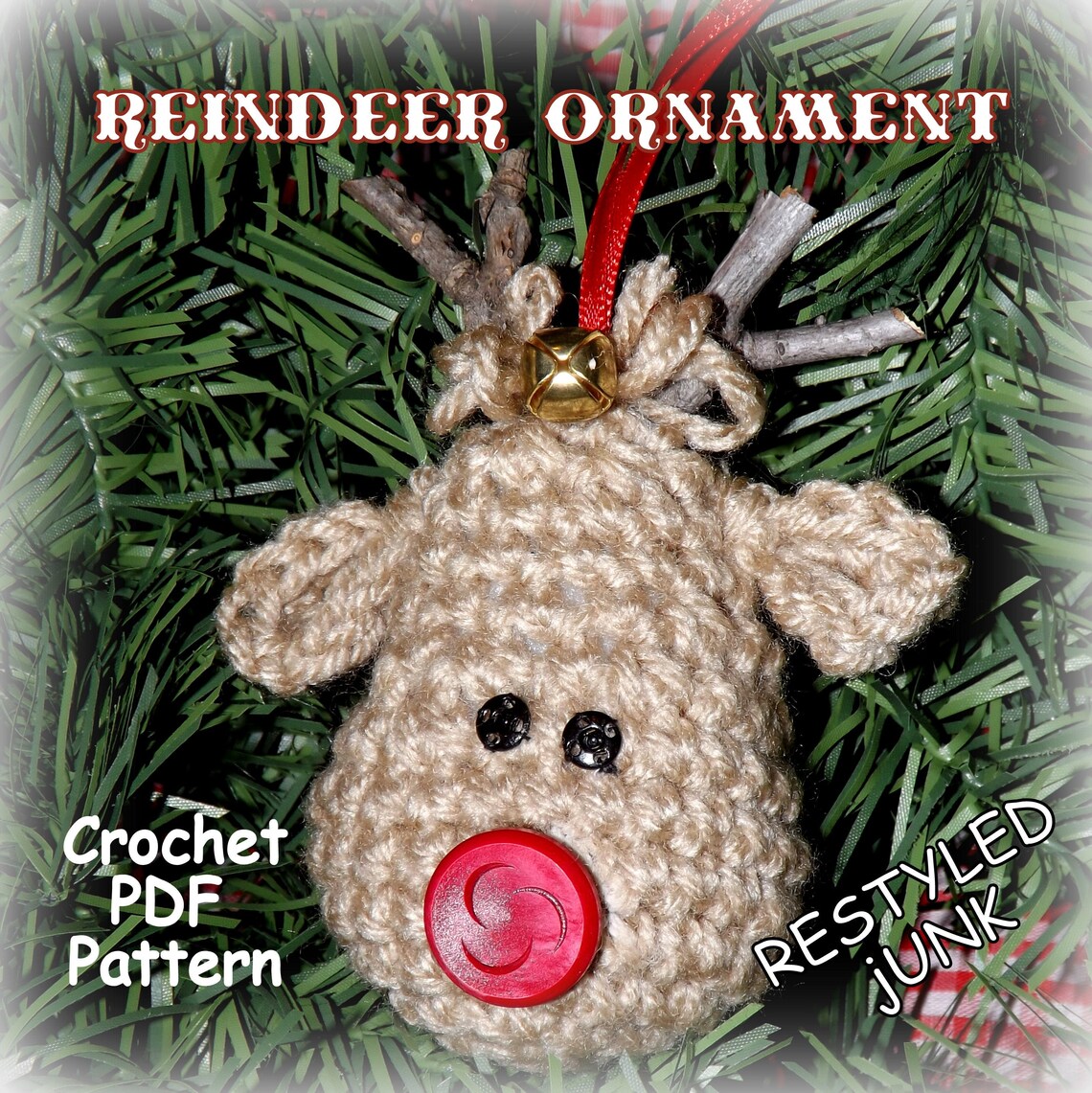 Crochet Reindeer Ornament Pattern, Instant Download PDF, Crochet ...