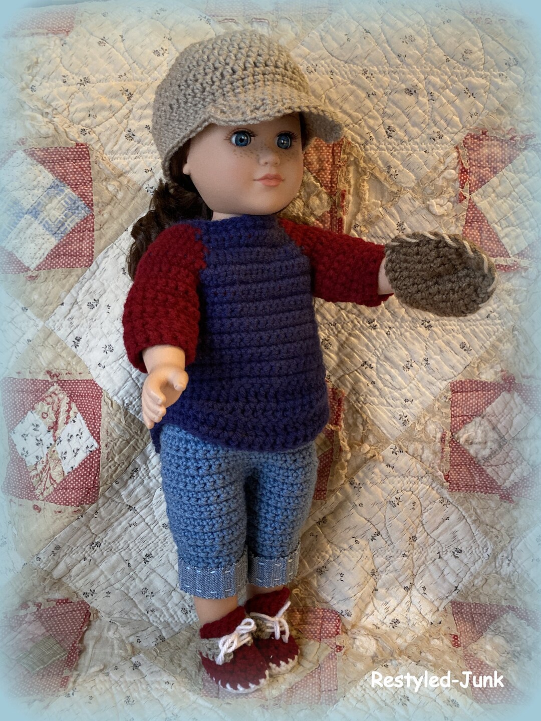 Crochet Pattern: Baseball Outfit, Raglan Sleeve Tee, Capris, High-tops ...