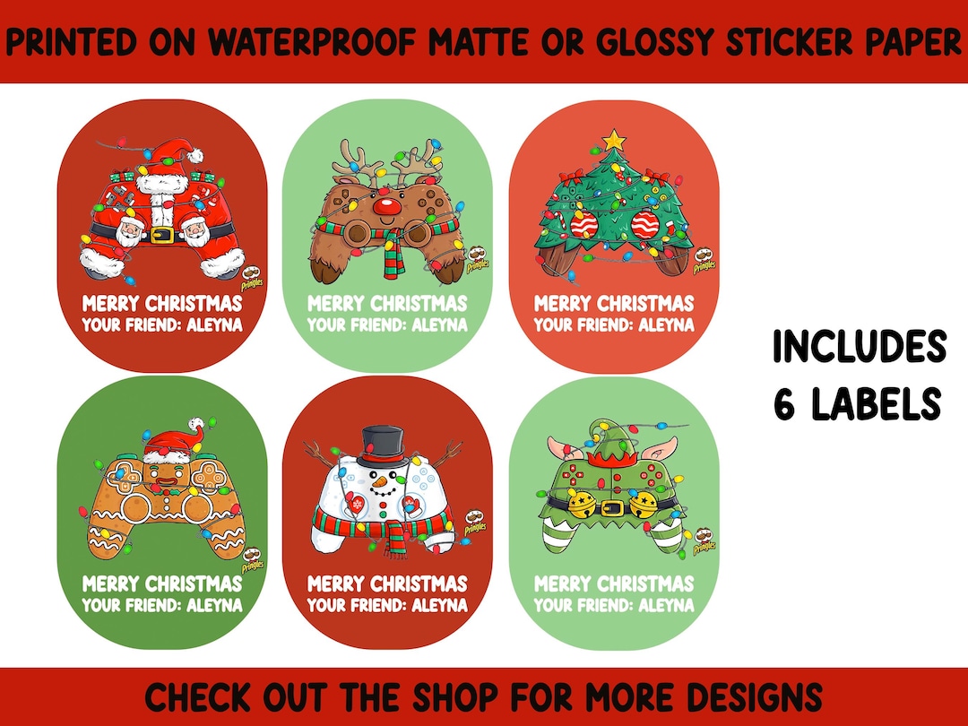 Set of 6 Christmas Labels Pringles Chips Label Sticker Personalized ...