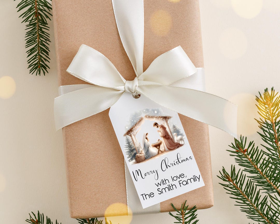 PRINTED Nativity Scene Gift Tags Sticker Label Personalized Christmas ...