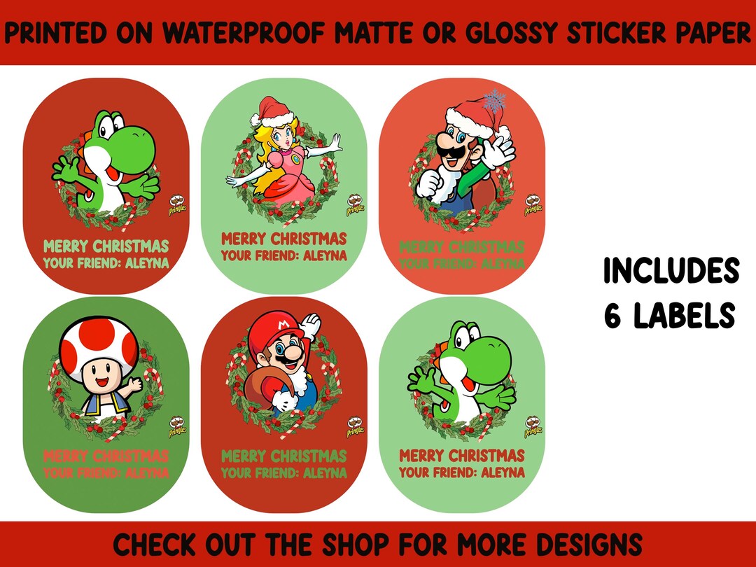 Set of 6 Christmas Labels Pringles Chips Label Sticker Gaming ...
