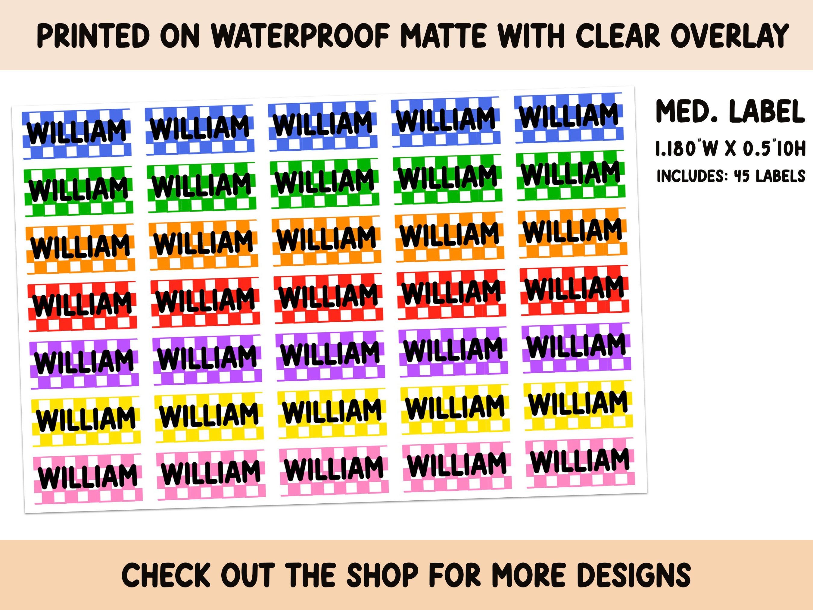 Checker Bright Rainbow Sticker Waterproof Clear Overlay School Supplies ...