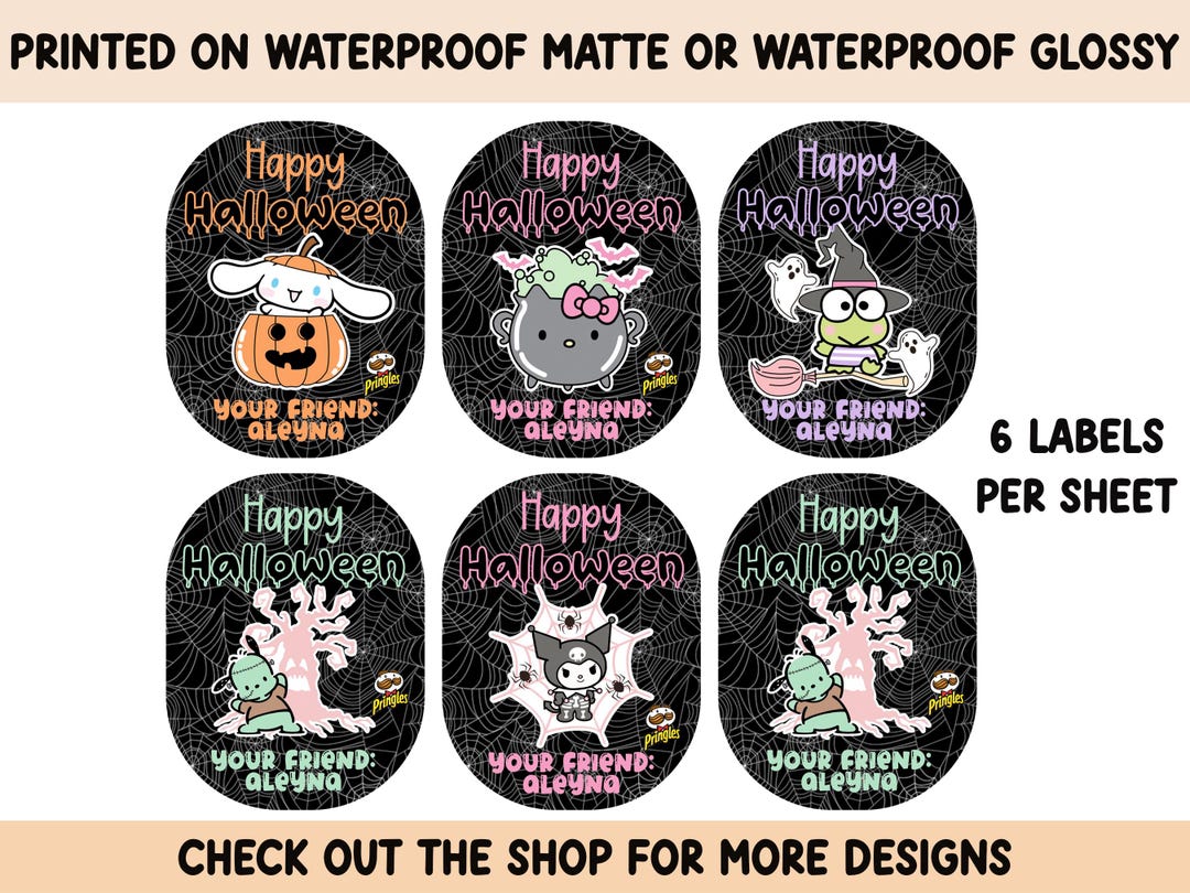 Set of 6 Halloween Labels Pringles Chips Label Sticker Personalized ...