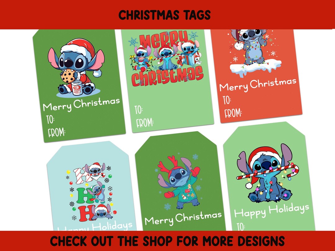 PRINTED Alien Stitch Gift Tags Sticker Label Personalized Christmas ...