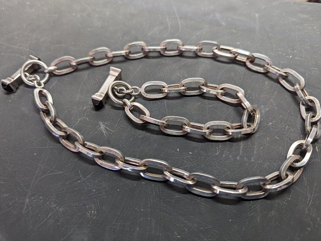 STERLING NECKLACE BRACELET Italian Toggle Set With Onyx - Etsy