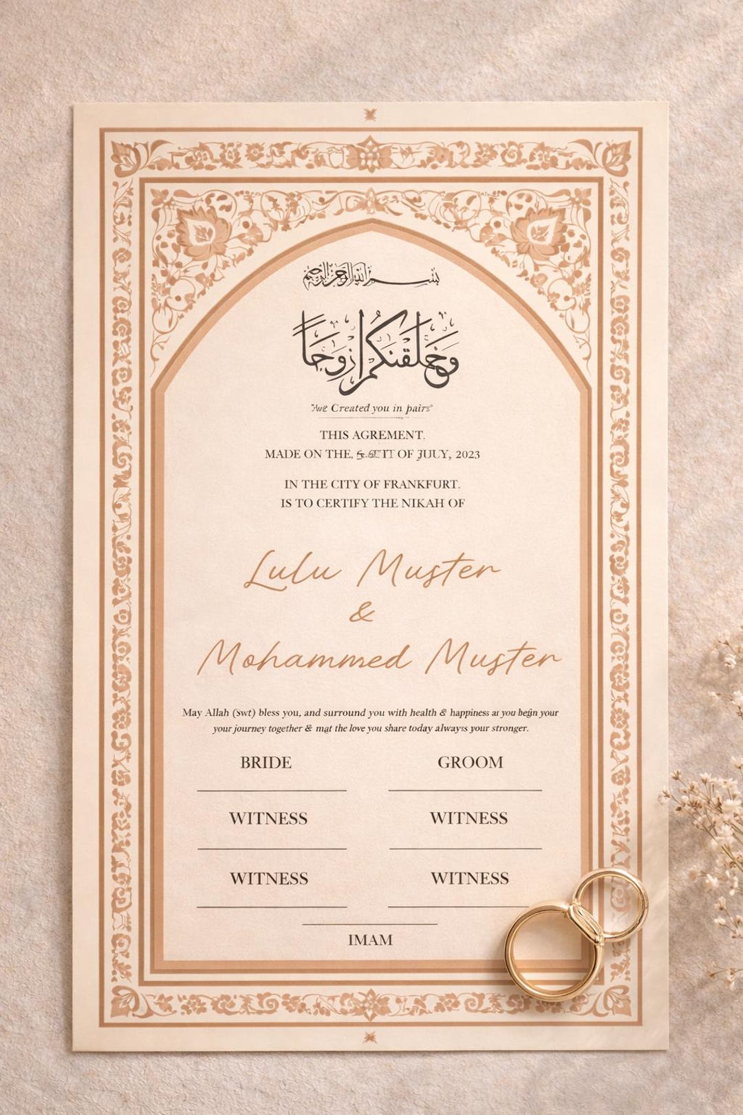 Nikkah Certificate – Editable Nikkah Contract | Islamic Nikkah Nama ...