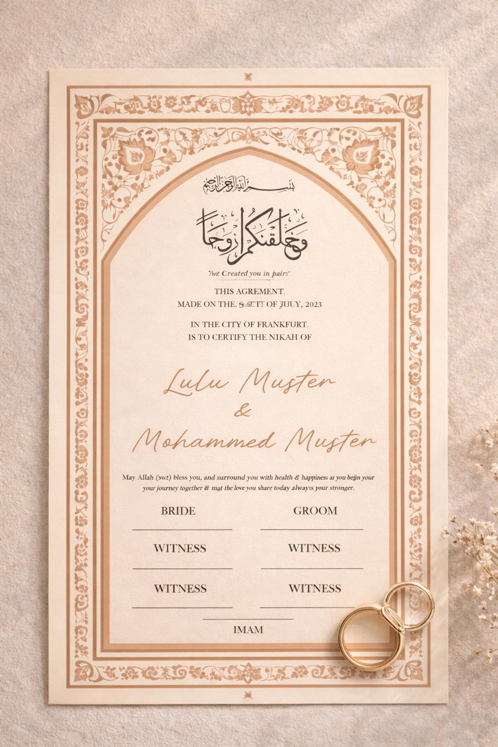 Nikkah Certificate – Editable Nikkah Contract | Islamic Nikkah Nama ...